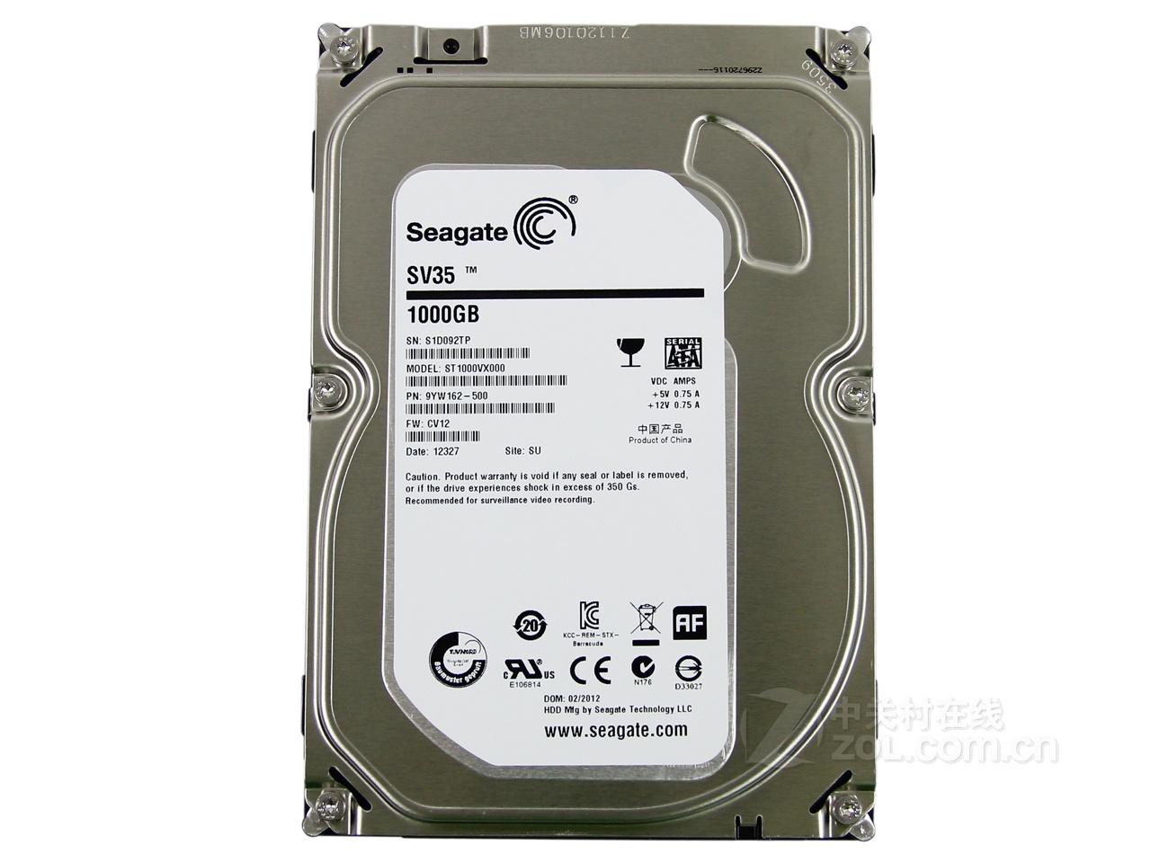 【原始大图】希捷SV35 1TB SATA3（ST1000VX000）监控级3.5寸硬盘整体外观图图片欣赏-ZOL中关村在线
